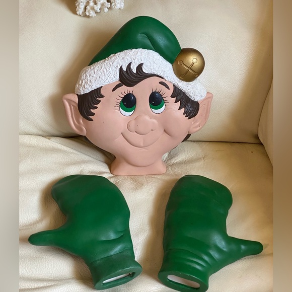 Holiday | Vintage Ceramic Elf Head And Hands Hand Made Christmas Yard ...